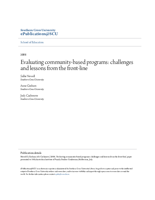 (PDF) Evaluating community-based programs: challenges and lessons from ...