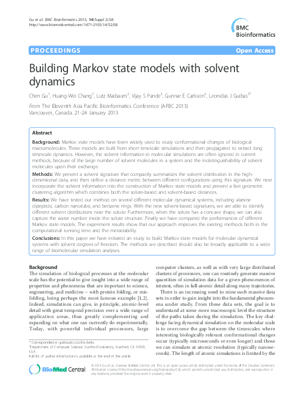 (PDF) Building Markov state models with solvent dynamics