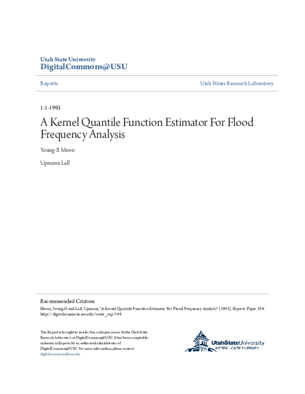 (PDF) A Kernel Quantile Function Estimator For Flood Frequency Analysis