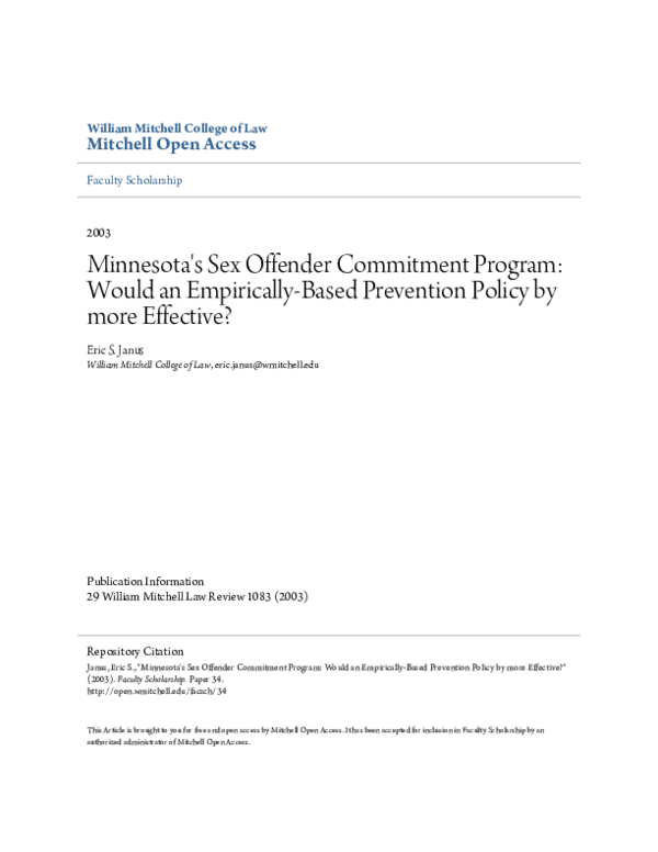 (PDF) Minnesota’s Sex Offender Commitment Program: Would an Empirically ...