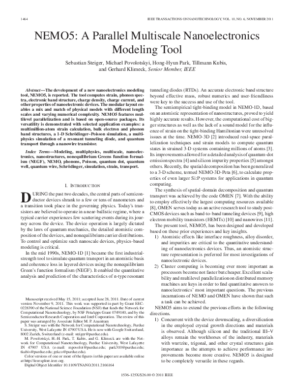 (PDF) Nemo5: A parallel multiscale nanoelectronics modeling tool