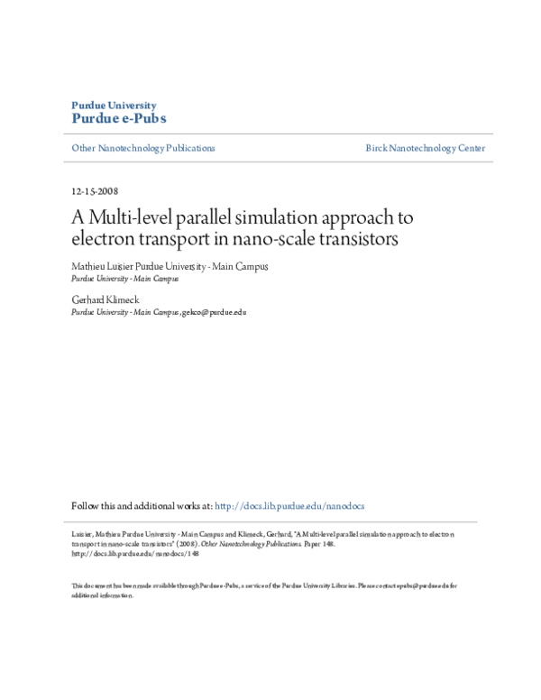 Pdf A Multi Level Parallel Simulation Approach To Electron Transport