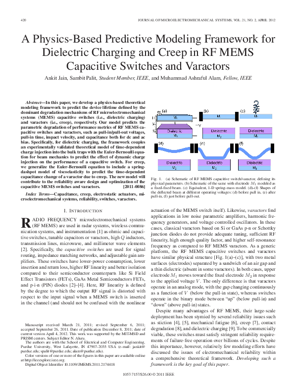 Pdf A Physics Based Predictive Modeling Framework For Dielectric Charging And Creep In Rf Mems