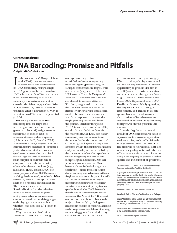 (PDF) DNA barcoding: promise and pitfalls