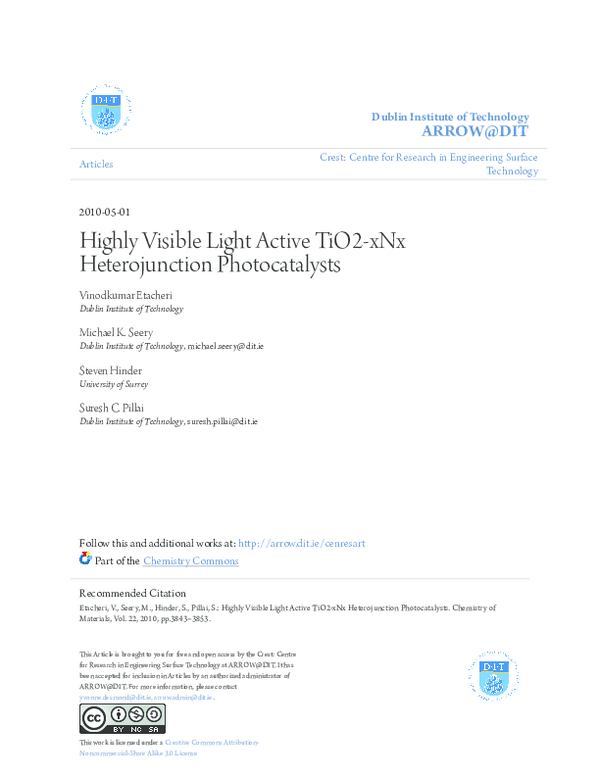 (PDF) Highly Visible Light Active TiO2− x N x Heterojunction Photocatalysts†