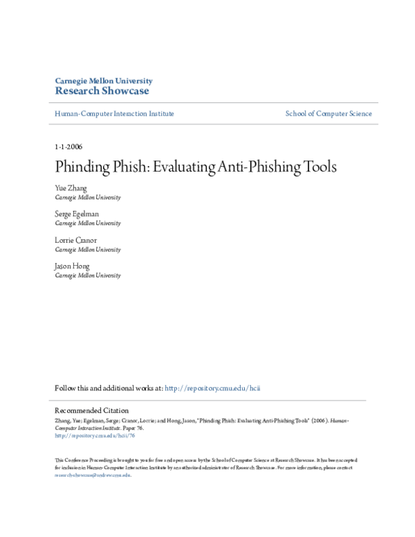 (PDF) Phinding phish: Evaluating anti-phishing tools