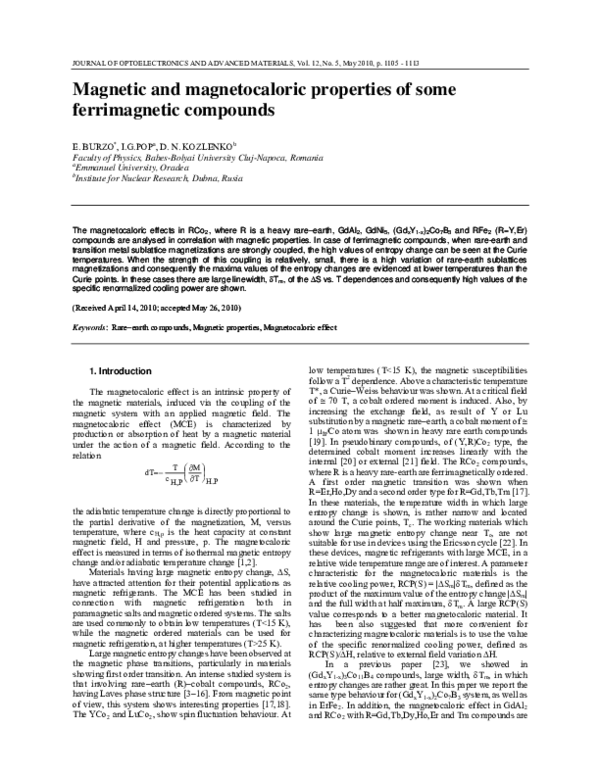 (PDF) Magnetic and magnetocaloric properties of some ferrimagnetic ...