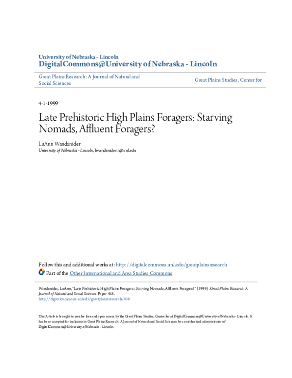 (PDF) Late prehistoric high plains foragers: starving nomads, affluent ...