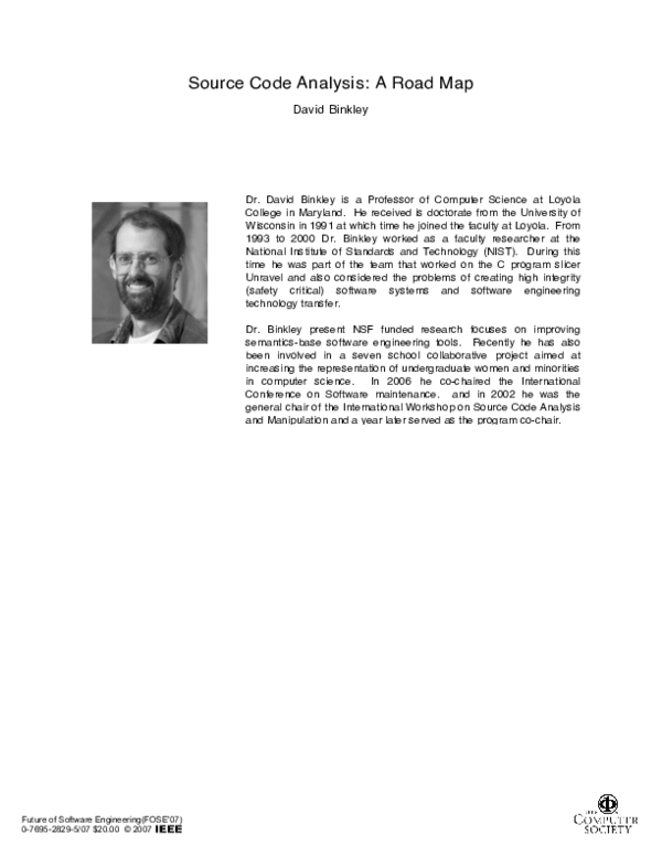 (PDF) Source code analysis: A road map (PDF) Source code analysis: A road map