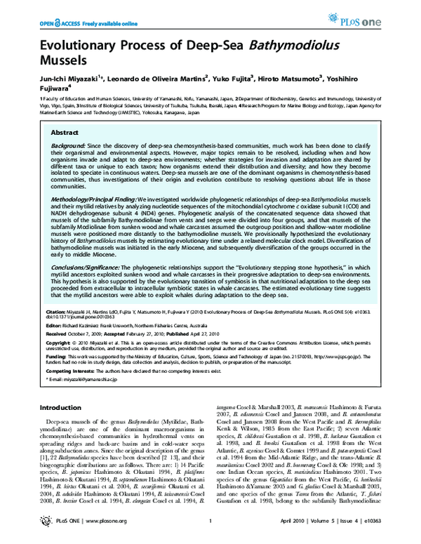 (PDF) Evolutionary process of deep-sea bathymodiolus mussels