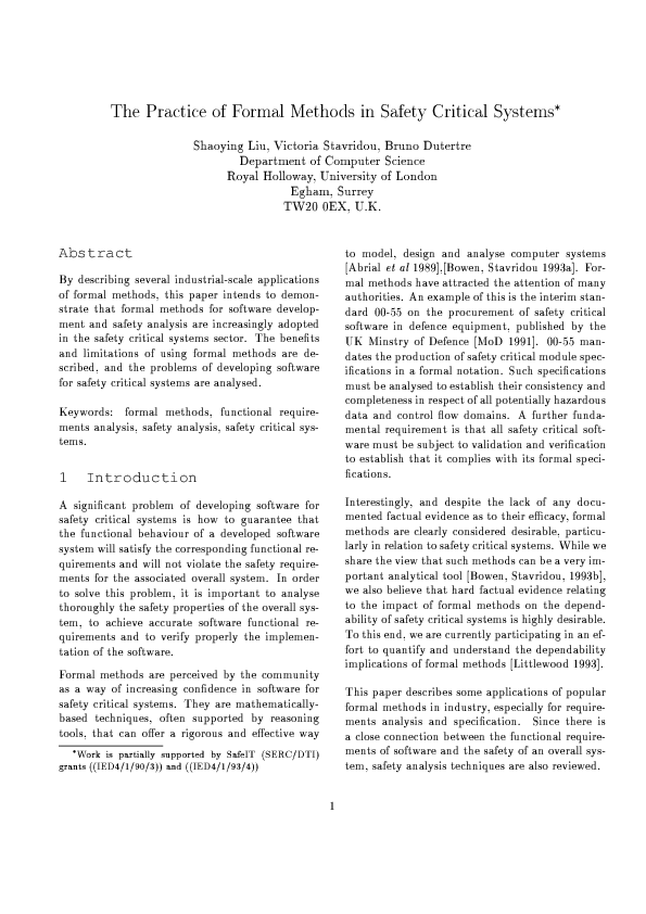 (PDF) The practice of formal methods in safety-critical systems