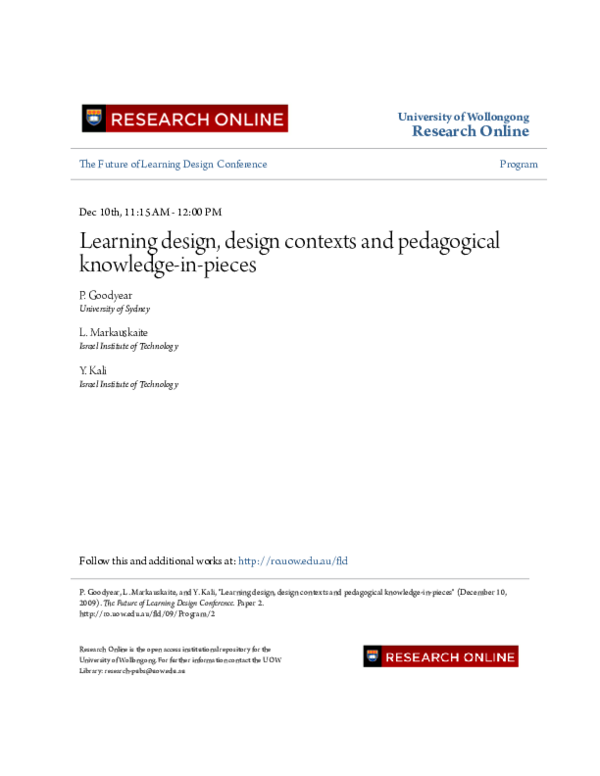 (PDF) Learning design, design contexts and pedagogical knowledge-in-pieces