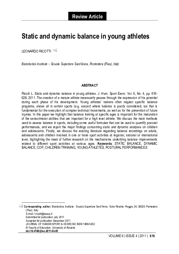 (PDF) Static and dynamic balance in young athletes