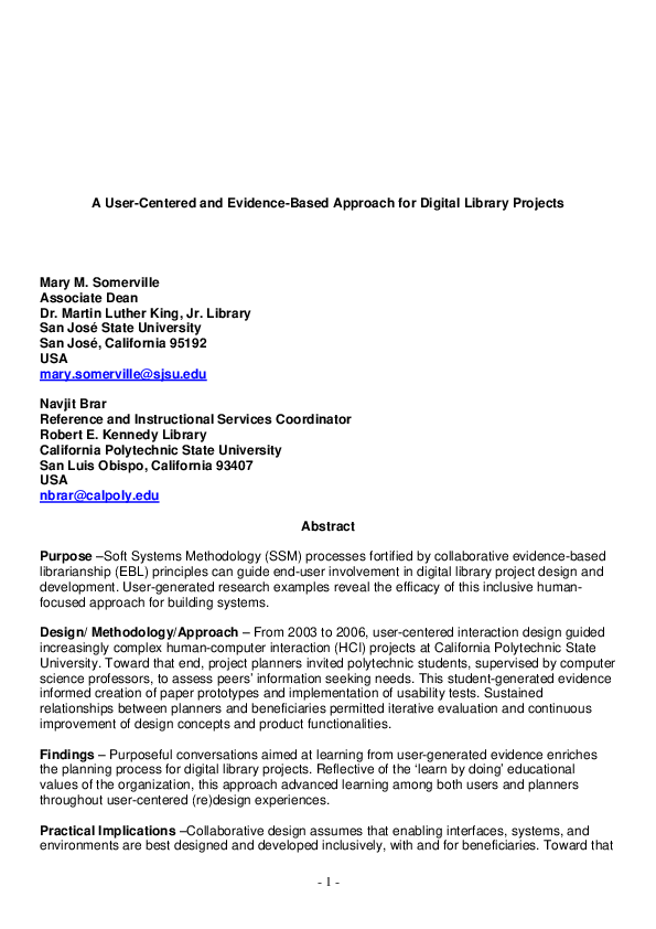 Pdf A User Centered And Evidence Based Approach For Digital Library Projects