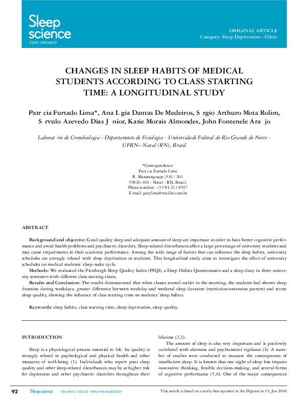 (PDF) Changes in sleep habits of medical students according to class ...
