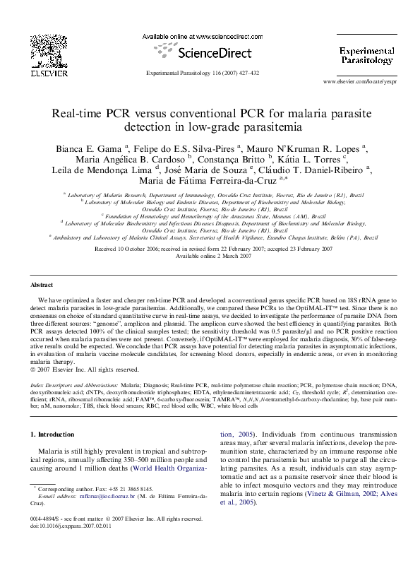 (PDF) Real-time PCR versus conventional PCR for malaria parasite ...
