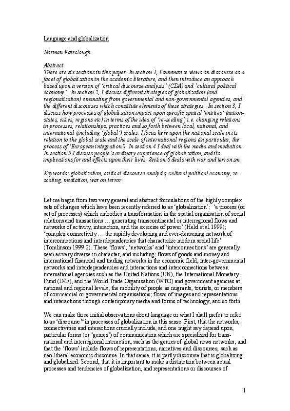 (PDF) Language and globalization