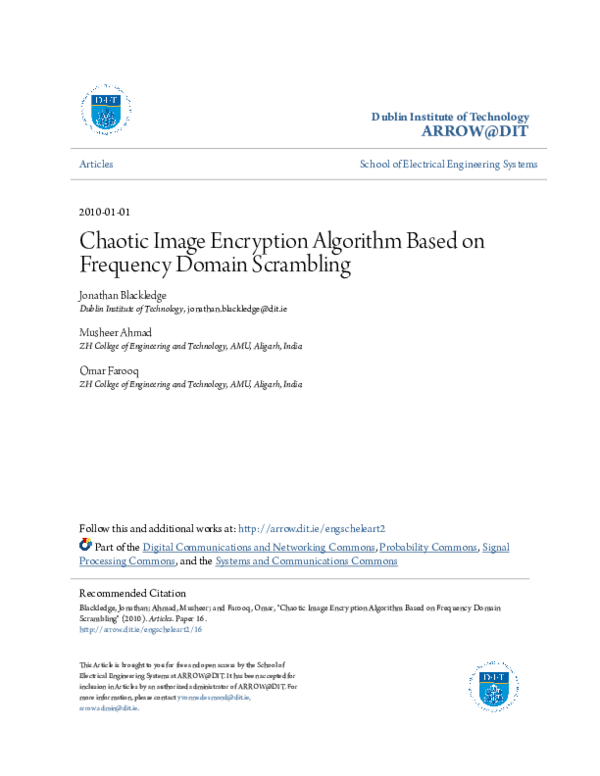 Pdf Chaotic Image Encryption Algorithm Based On Frequency Domain Scrambling 