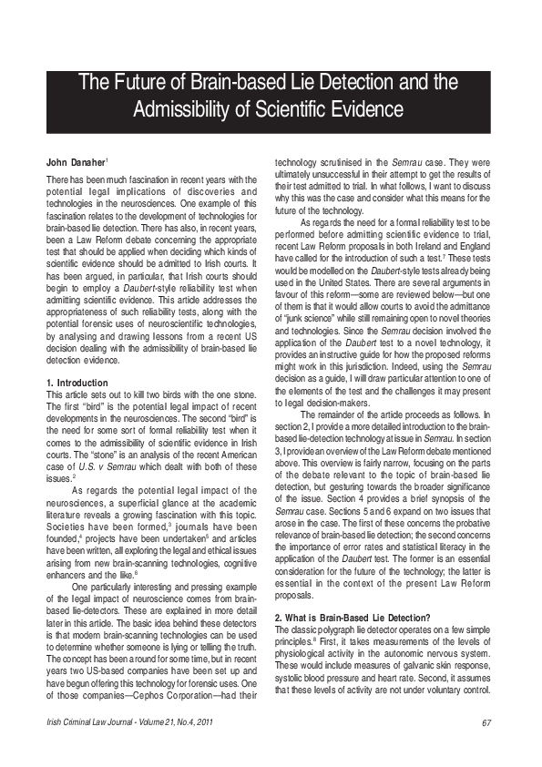 (PDF) The Future of Brain-based Lie Detection and the Admissibility of Scientific Evidence