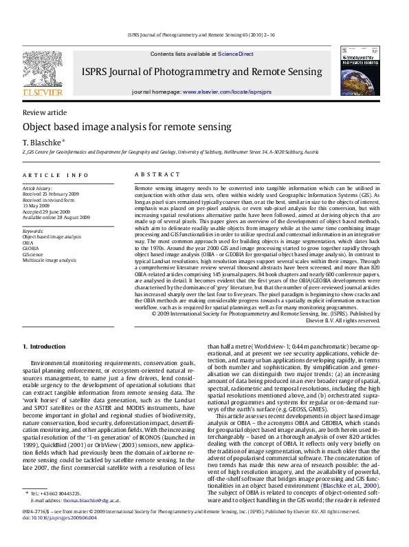 Pdf Object Based Image Analysis For Remote Sensing