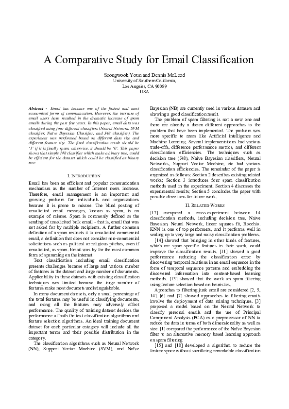 (PDF) A Comparative Study for Email Classification