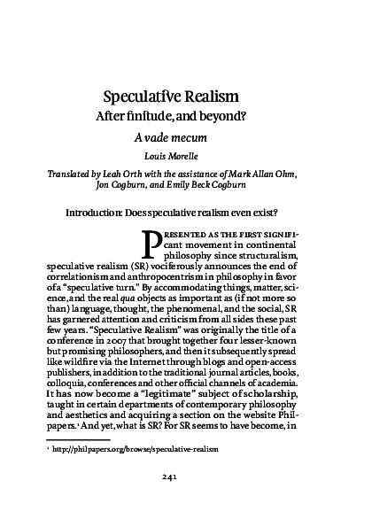 (PDF) "Speculative realism : After finitude, and Beyond