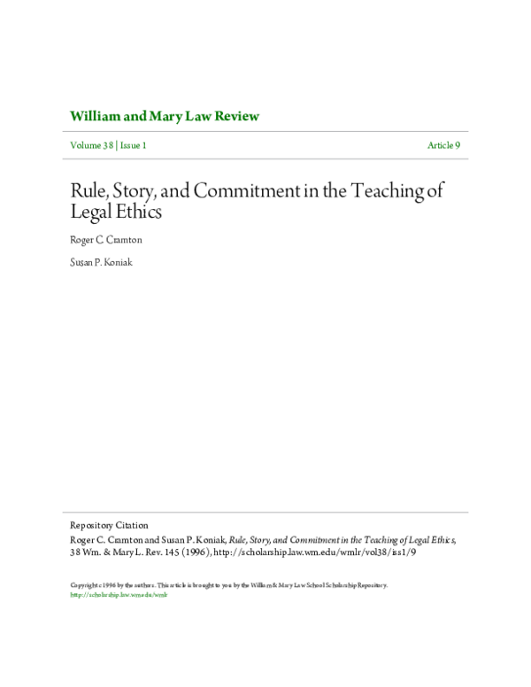 (PDF) Rule, story, and commitment in the teaching of legal ethics