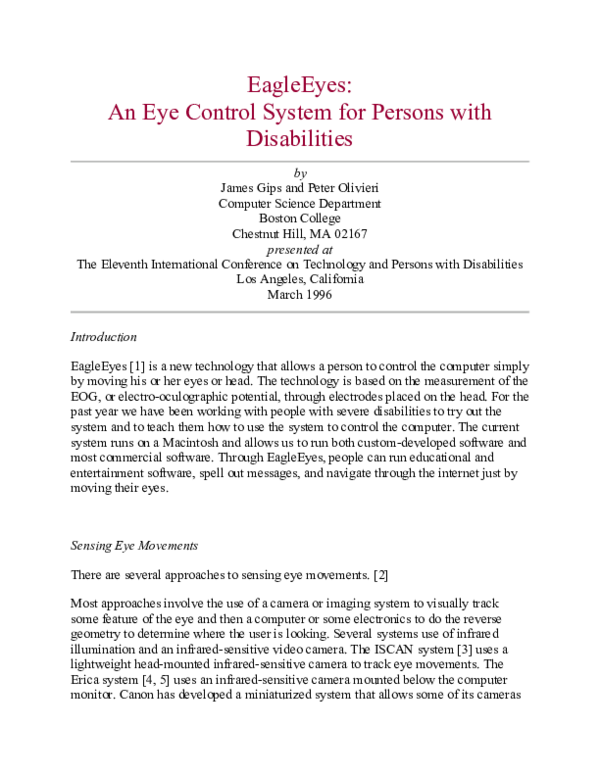 (PDF) EagleEyes An Eye Control System for Persons with Disabilities