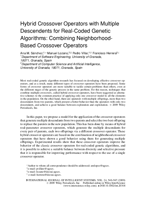 Pdf Hybrid Crossover Operators With Multiple Descendents For Real‐coded Genetic Algorithms