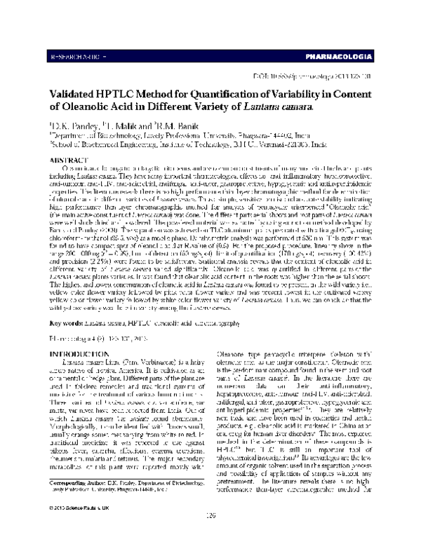 Pdf Validated Hptlc Method For Quantification Of Variability In