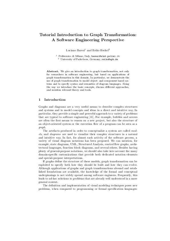 (PDF) Tutorial introduction to graph transformation: a software engineering perspective