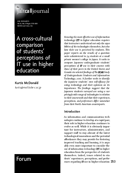 (PDF) A cross-cultural comparison of students’ perceptions of IT use in ...