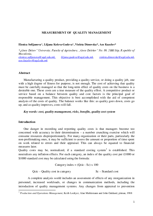 (DOC) Measurement of quality management