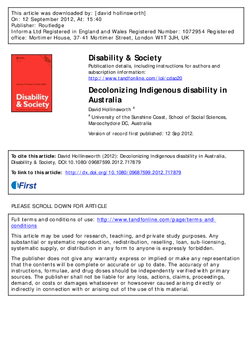 (PDF) Decolonizing Indigenous disability in Australia