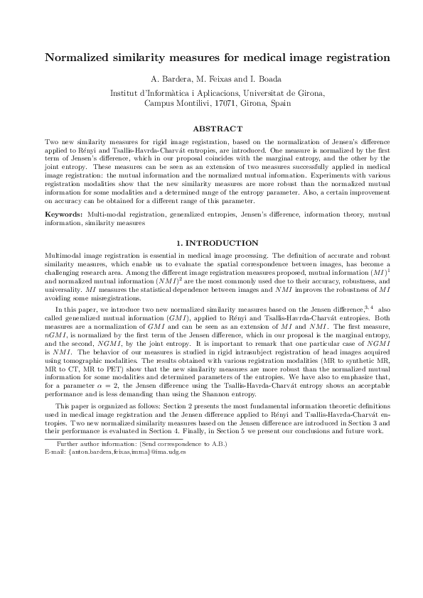 (PDF) Normalized similarity measures for medical image registration