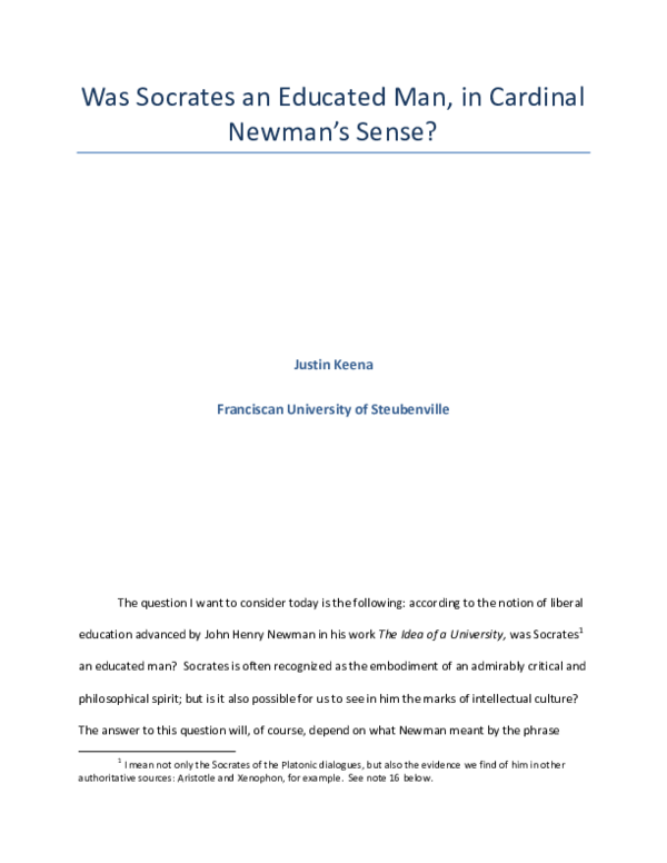 (PDF) Was Socrates an Educated Man, in Cardinal Newman's Sense?