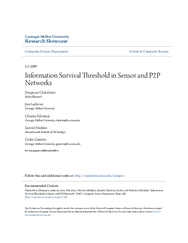(PDF) Information survival threshold in sensor and p2p networks