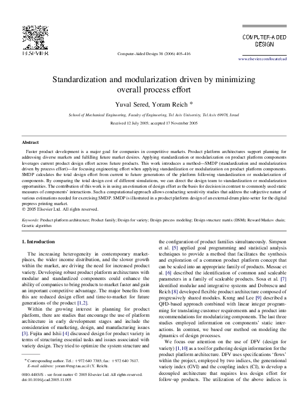 Pdf Effort Driven Standardization In Design