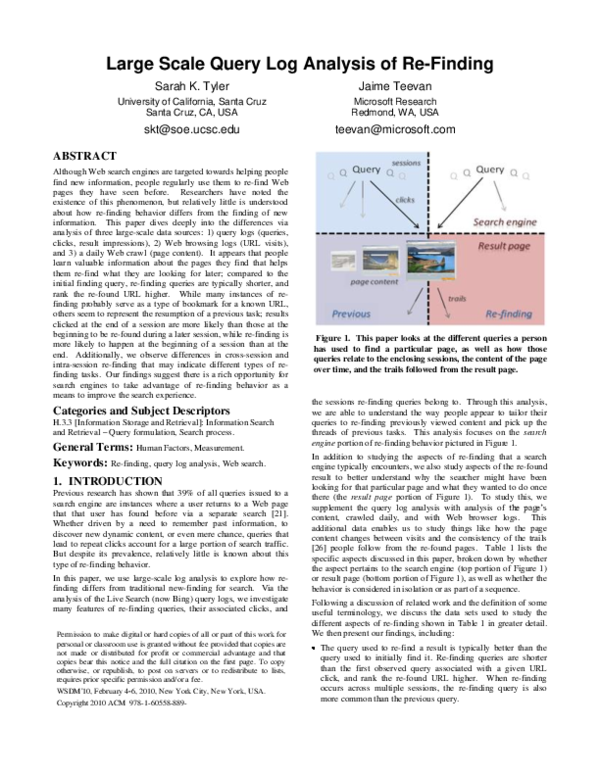 (PDF) Large Scale Query Log Analysis of Re-Finding