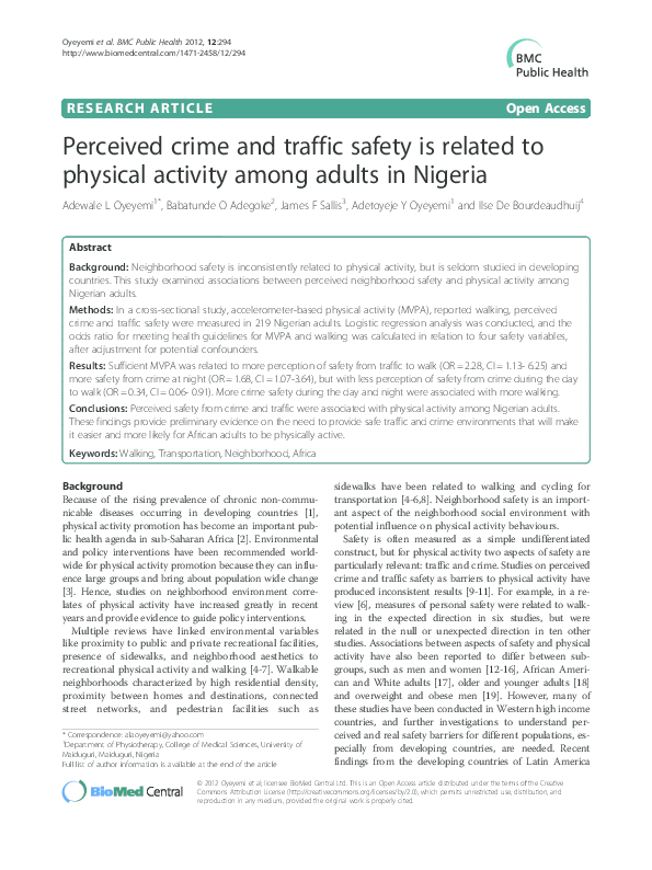 (PDF) Perceived crime and traffic safety is related to physical activity among adults in Nigeria