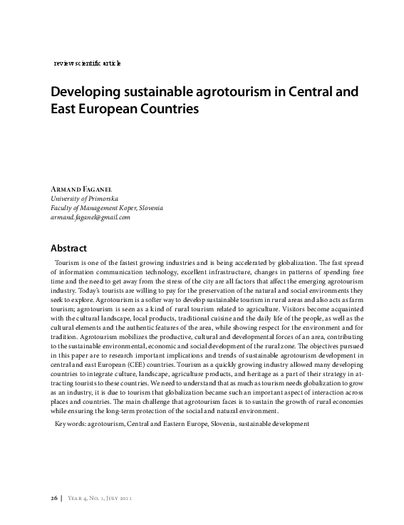 (PDF) Developing sustainable agrotourism in central and east European ...