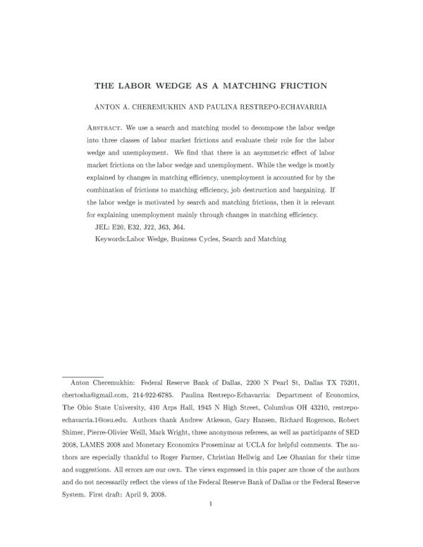 (PDF) The Labor Wedge as a Matching Friction
