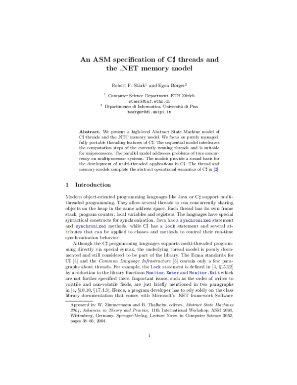 (PDF) An ASM specification of C# threads and the. NET Memory Model