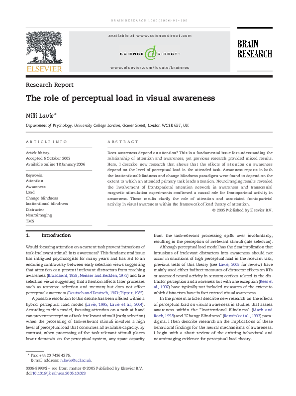 (PDF) The role of perceptual load in visual awareness