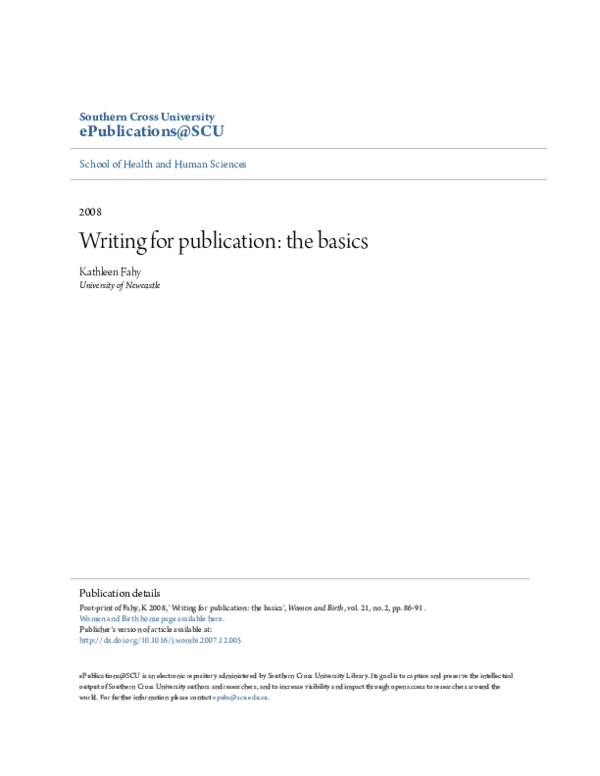 (PDF) Writing for publication: The basics