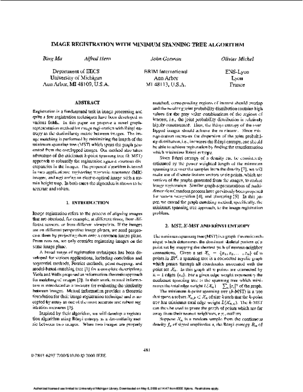 Pdf Image Registration With Minimal Spanning Tree Algorithm