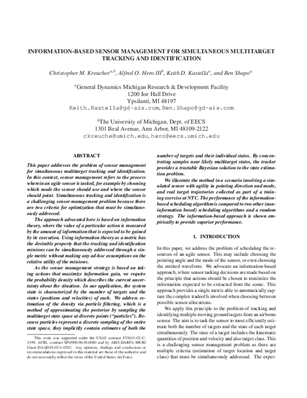 (PDF) Information-based Sensor Management for Simultaneous Multitarget Tracking and Identification