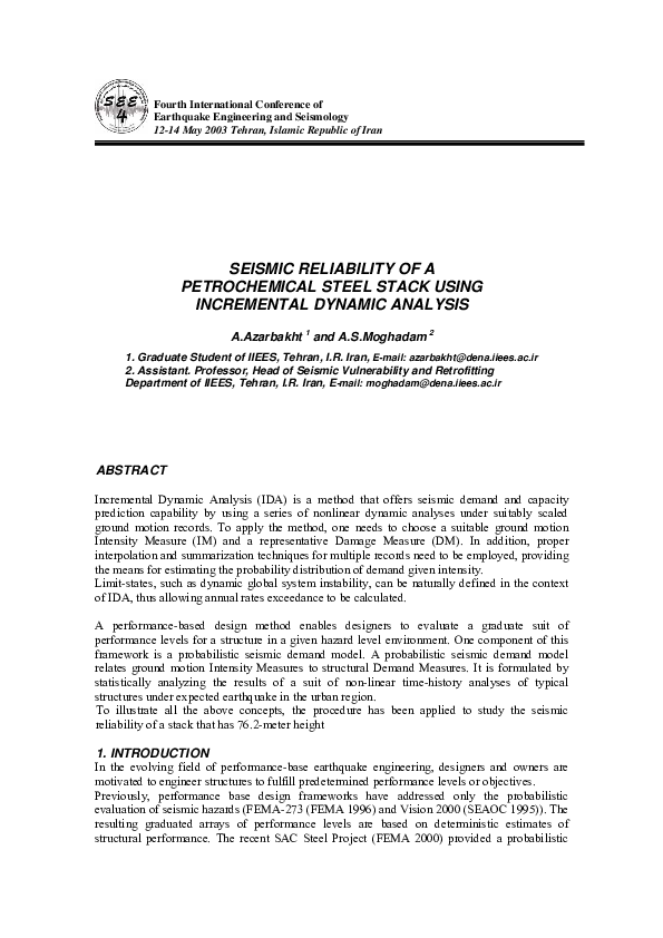 (PDF) SEISMIC RELIABILITY OF A PETROCHEMICAL STEEL STACK USING ...