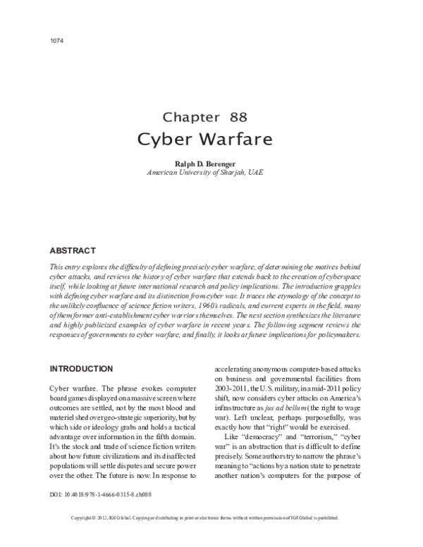 (PDF) Cyber warfare
