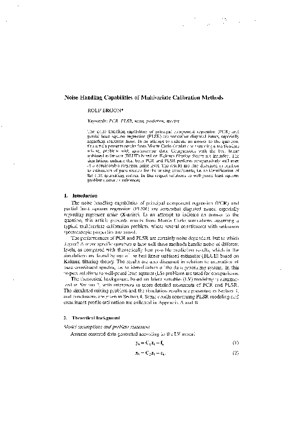 Pdf Noise Handling Capabilities Of Multivariate Calibration Methods